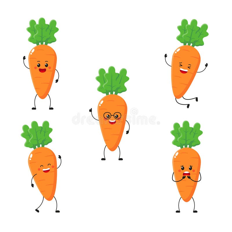 Five Funny Carrot Cartoon Character with Happy Face Stock Vector ...