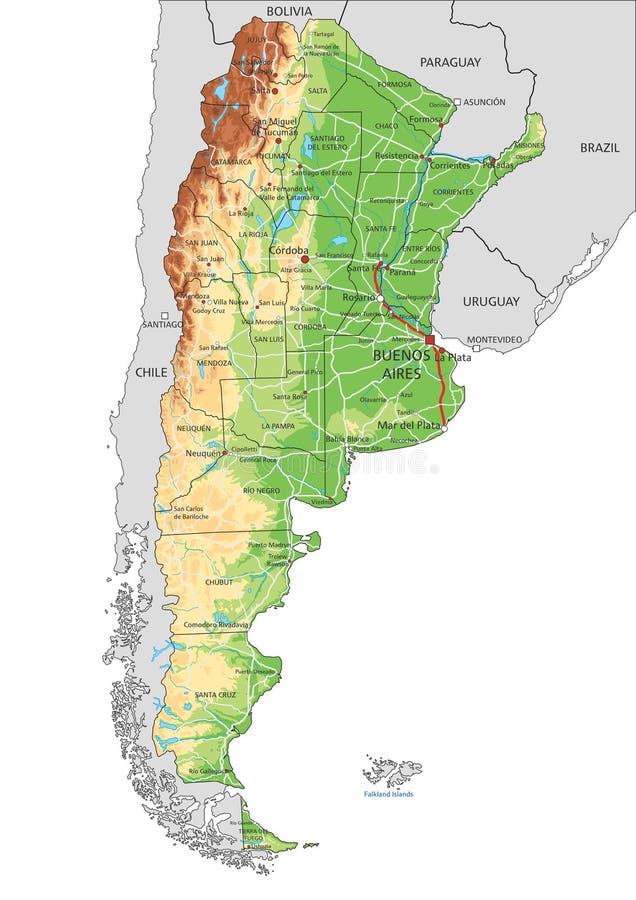 Detailed Argentina Physical Map with Labeling. Stock Vector ...
