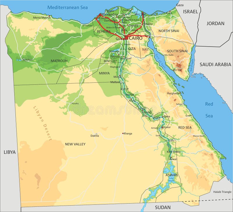 Detailed Egypt Physical Map with Labeling. Stock Vector - Illustration ...