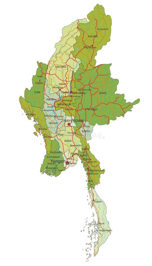 Detailed Editable Political Map with Separated Layers. Myanmar Stock ...