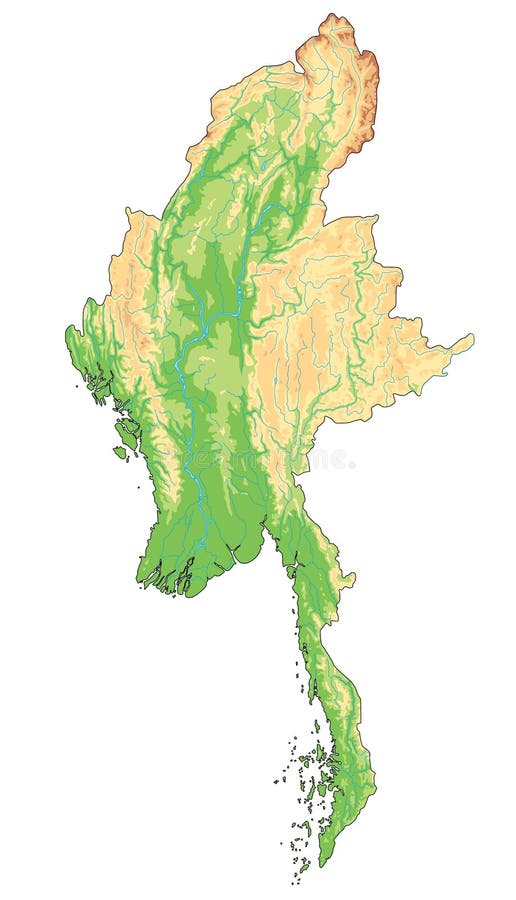 Detailed Myanmar Physical Map. Stock Vector - Illustration of myanmar ...