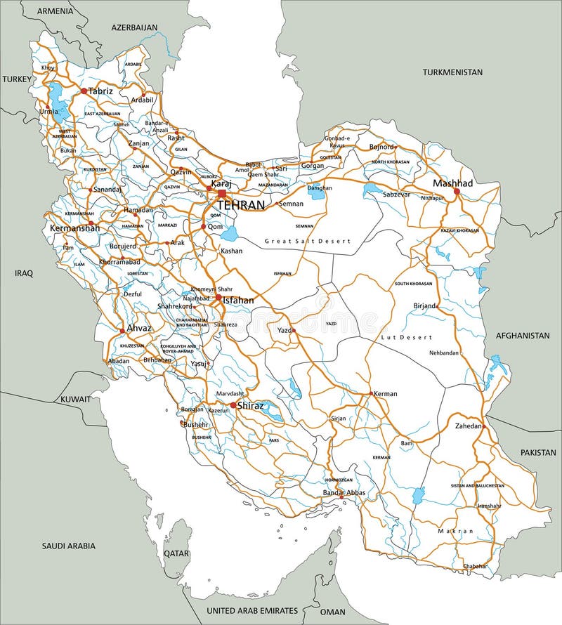 Detailed Iran Road Map with Labeling. Stock Vector - Illustration of ...