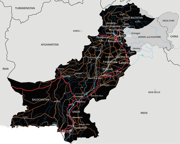 Detailed Pakistan Road Map with Labeling. Stock Vector - Illustration ...