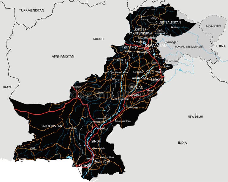 Detailed Pakistan Road Map with Labeling. Stock Vector - Illustration ...