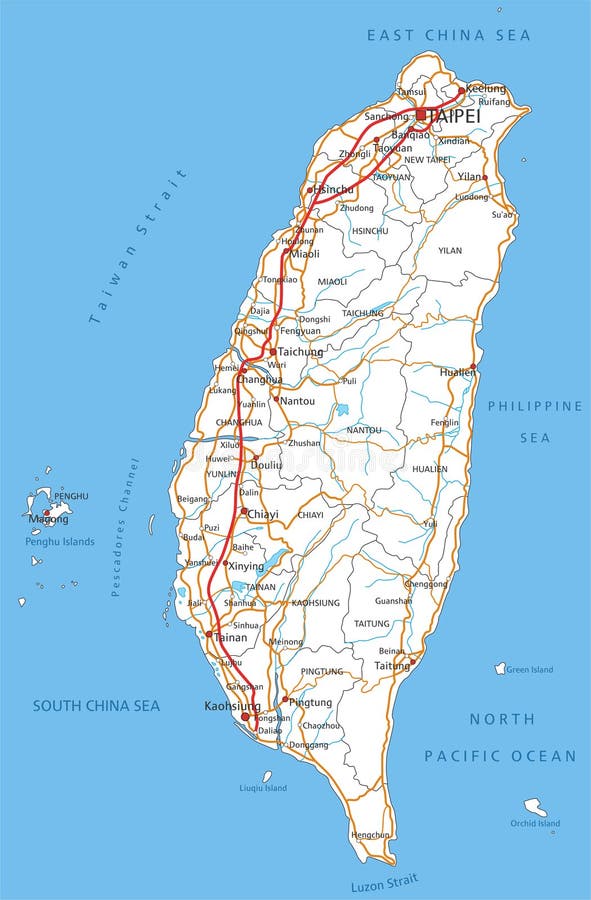 Detailed Taiwan Road Map with Labeling. Stock Vector - Illustration of ...