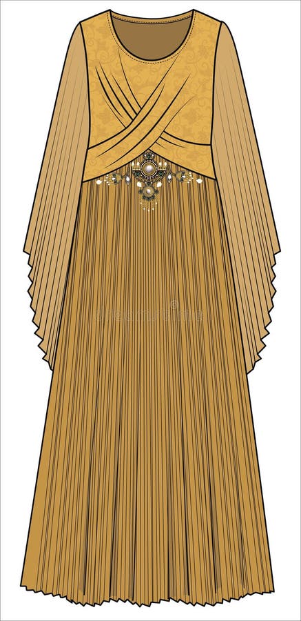 Double Layer Long Maxi Dress with Embellishment and Permanenet Pleat ...