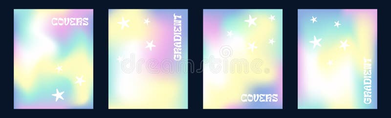 Set of Four Gradient Vector Backgrounds, Y2k Style Covers, Colorful ...