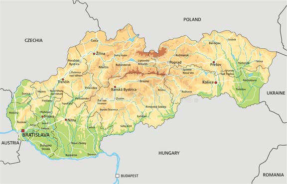 Detailed Slovakia Physical Map with Labeling. Stock Vector ...