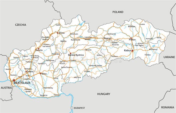 Detailed Slovakia Road Map with Labeling. Stock Vector - Illustration of shaded, bratislava ...