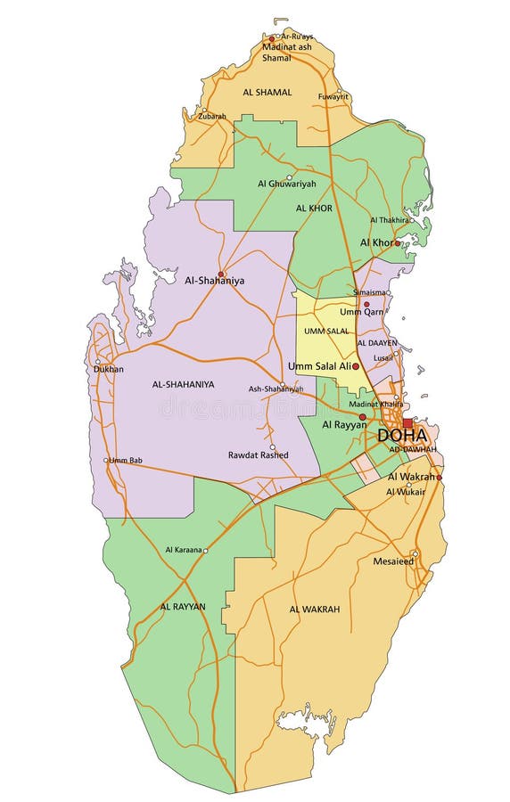 Qatar - Detailed Editable Political Map with Labeling. Stock ...