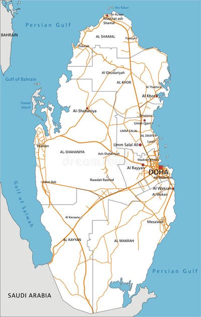 Detailed Qatar Road Map with Labeling. Stock Vector - Illustration of ...