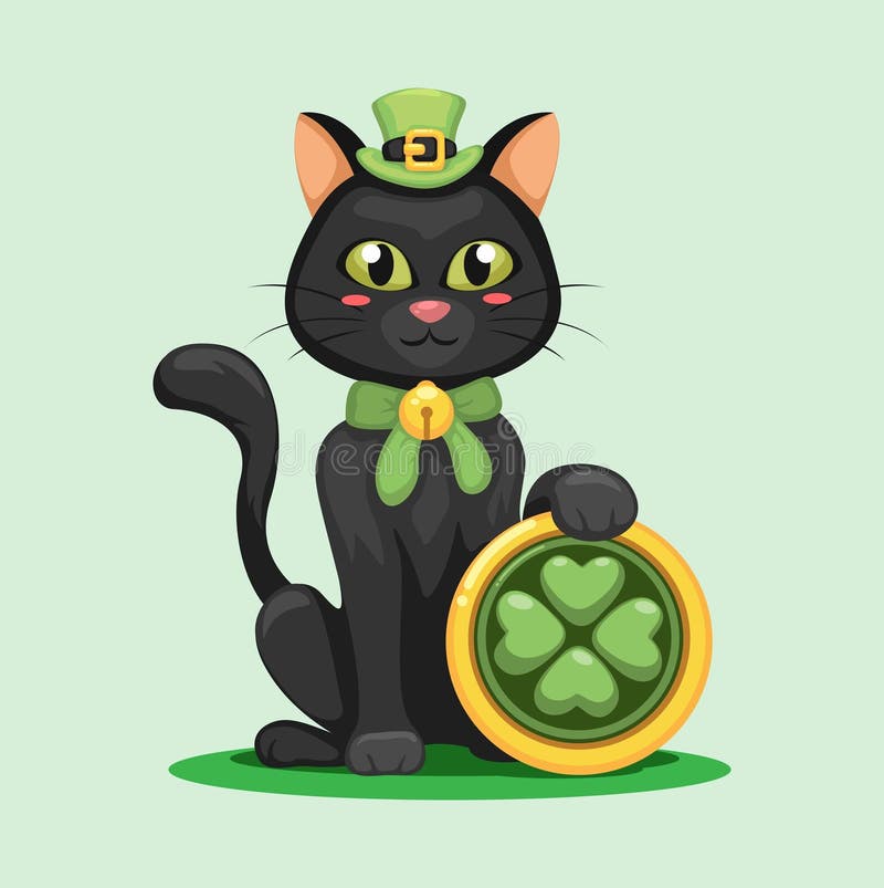 Black Cat with Clove Coin St Patrick Day Season Character Cartoon ...