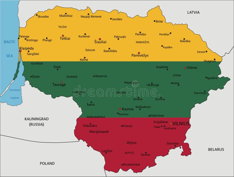 Lithuania - Detailed Blue Country Map with Cities, Regions, Location on ...