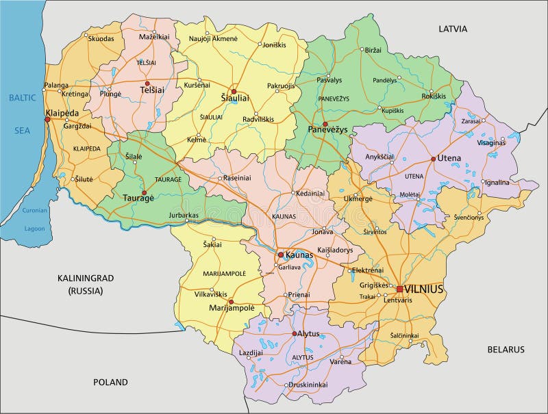 Lithuania - Detailed Editable Political Map with Labeling. Stock Vector - Illustration of atlas ...