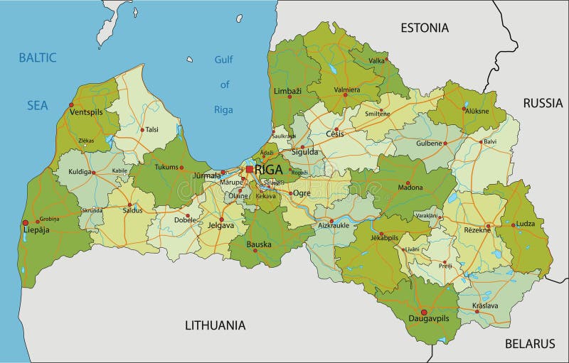 Detailed Editable Political Map with Separated Layers. Latvia Stock ...
