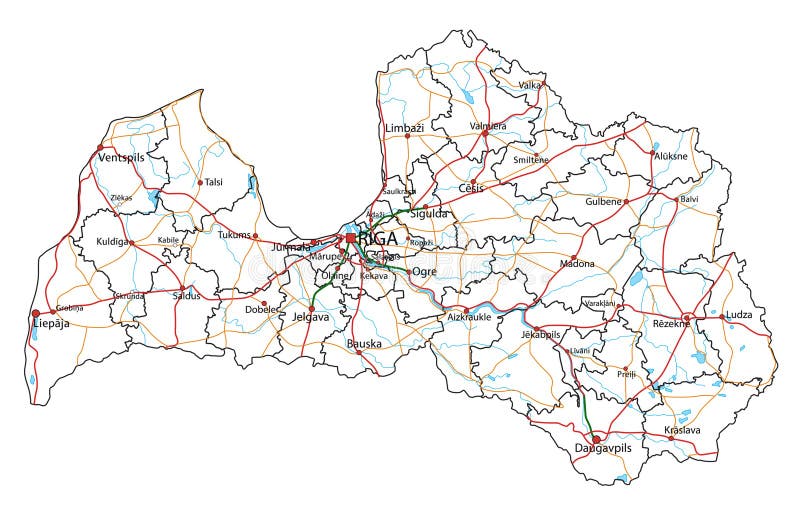 Latvia Road and Highway Map. Stock Vector - Illustration of riga ...