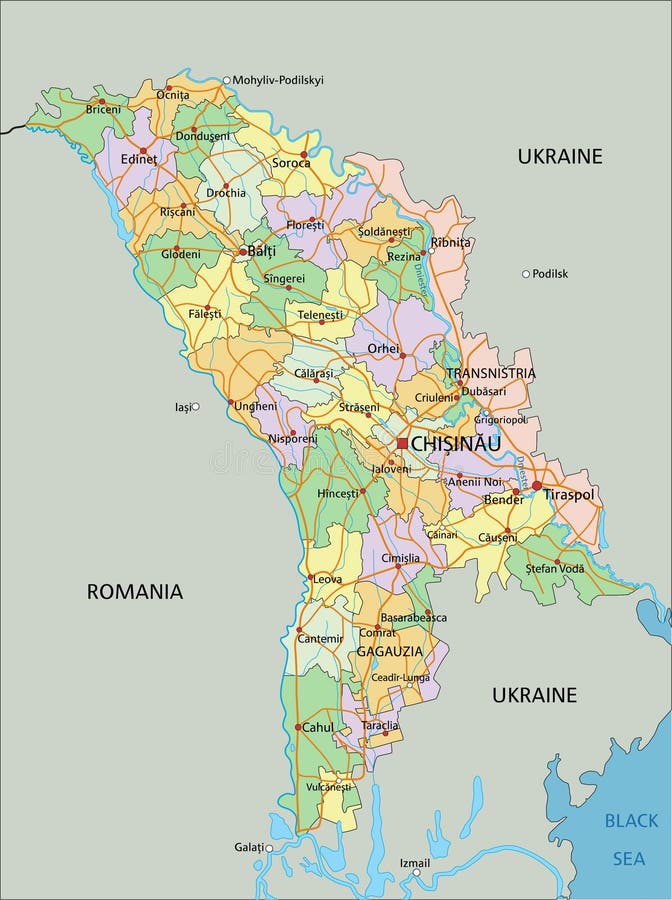Moldova - Detailed Editable Political Map with Labeling. Stock Vector ...