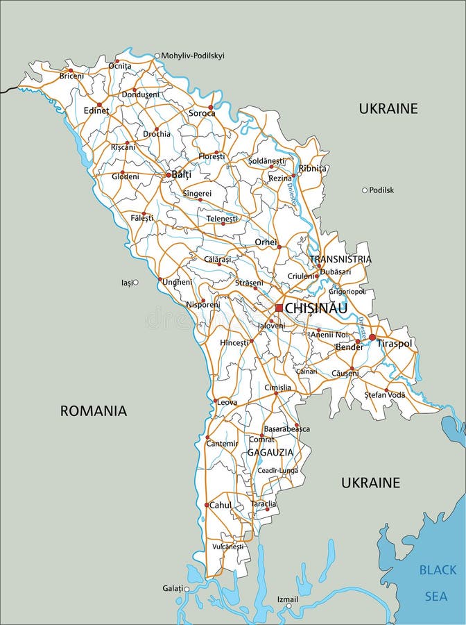 Detailed Moldova Road Map with Labeling. Stock Vector - Illustration of ...