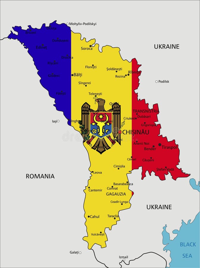 Moldova Detailed Political Map with National Flag. Stock Illustration ...