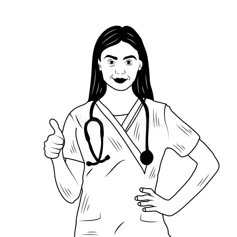Women Doctor Vector Stock Illustration, Women Doctor Line Art Stock ...