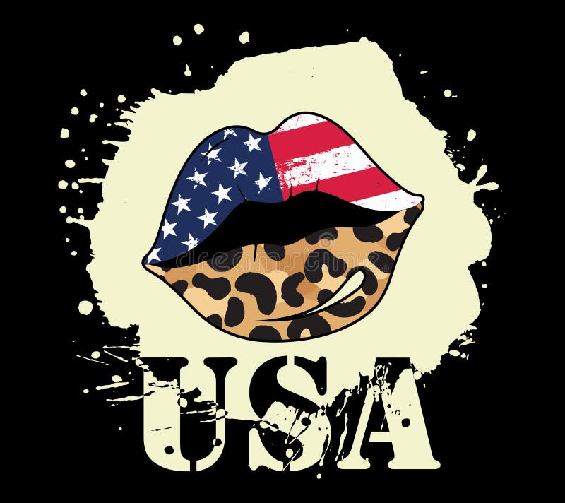 Patriotic Leopard Print Lips, Lipstick Kiss with USA Flag and Animal ...