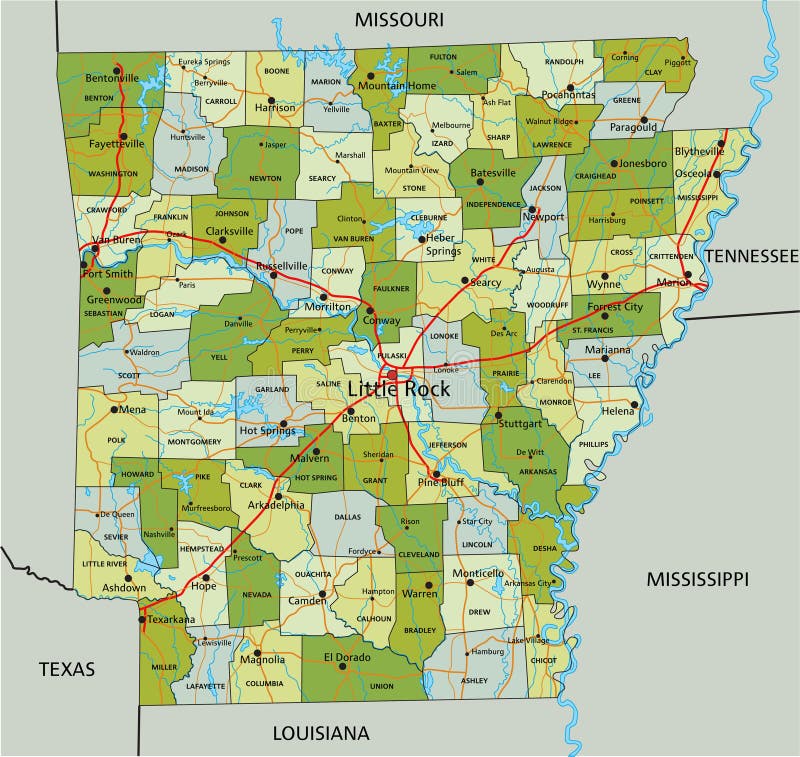 Detailed Editable Political Map with Separated Layers. Arkansas Stock ...