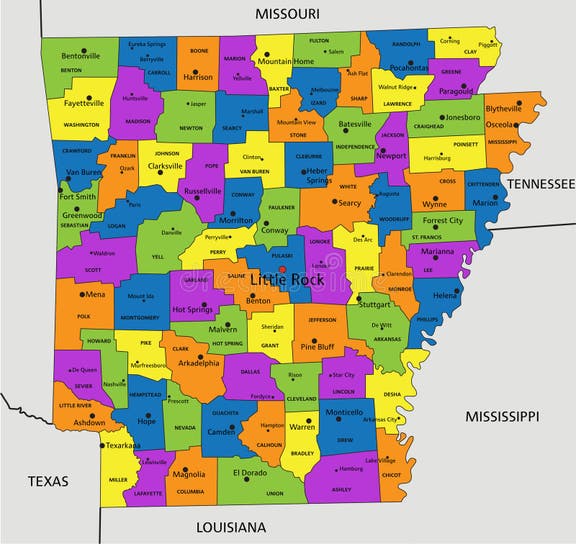 Colorful Arkansas Political Map with Clearly Labeled, Separated Layers ...