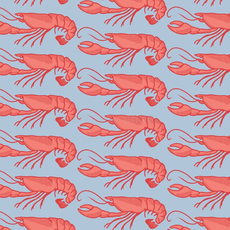 Shrimp Pattern. Vector Seamless Background with Funny Seafood ...