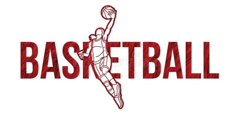 Basketball Font Text Design with Female Sport Player Cartoon Graphic ...