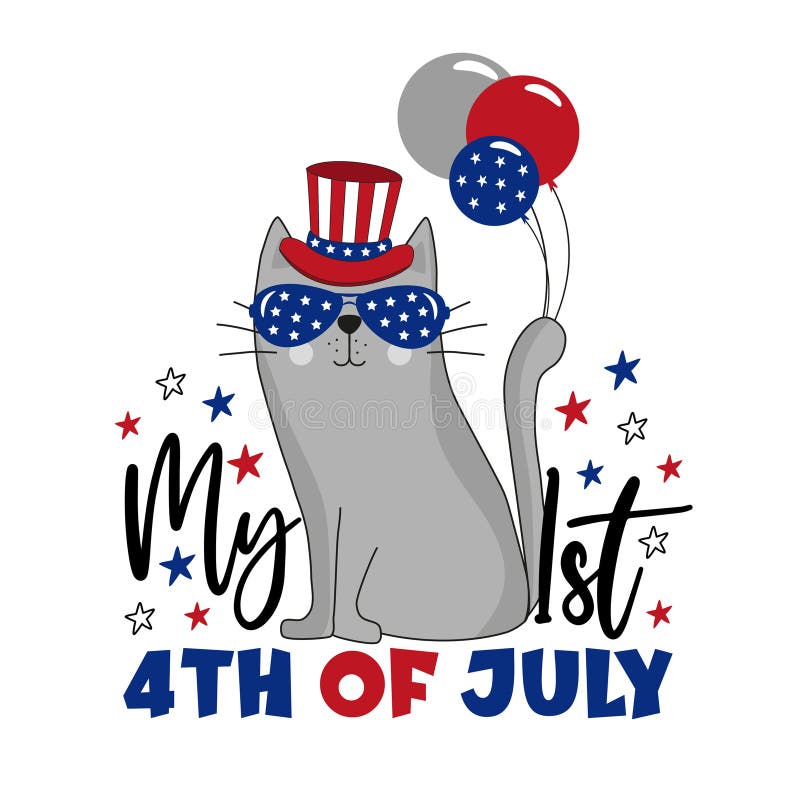 My First 4th of July - Cool Cat in Uncle Sam Hat and Sunglasses and ...