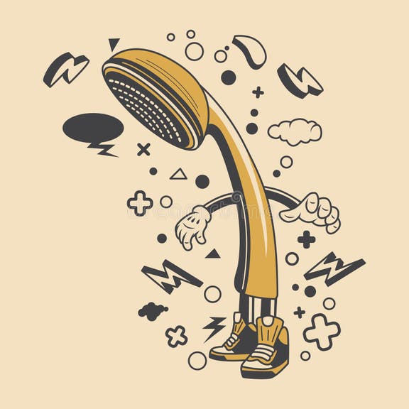 Retro Bathroom Shower Cartoon Character Vector Illustration Stock ...