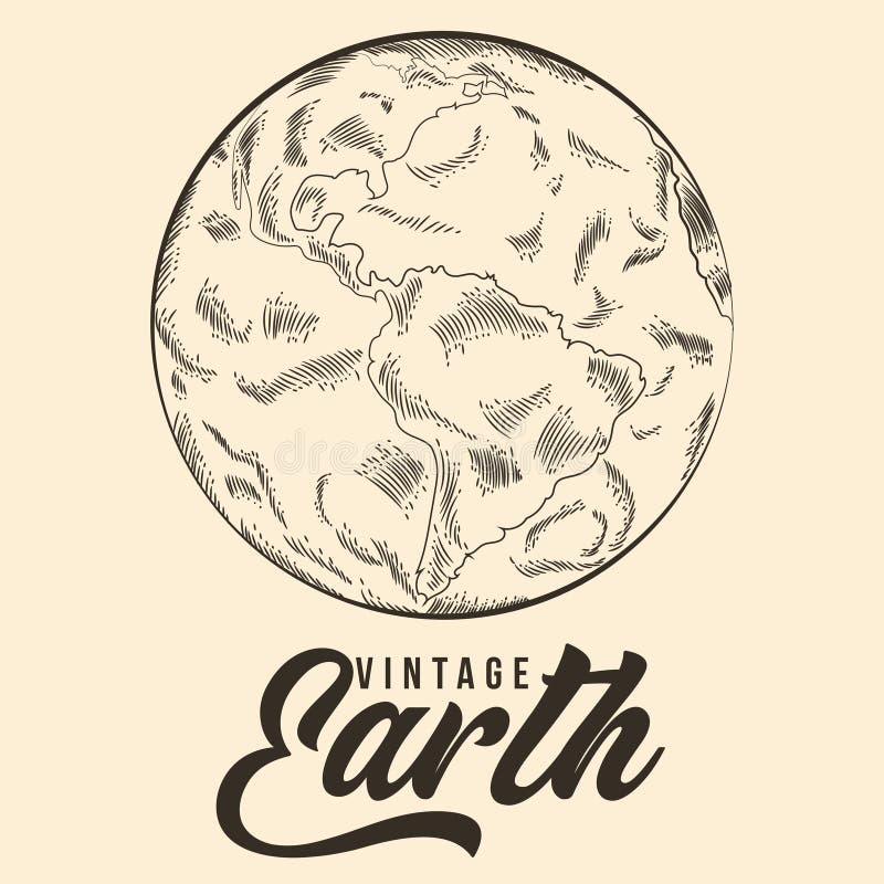 Vintage Hand Drawing Earth Planet Sketch Vector Stock Illustration ...