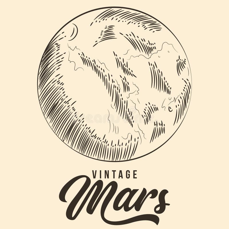 Vintage Hand Drawing Mars Planet Sketch Vector Stock Illustration Stock ...