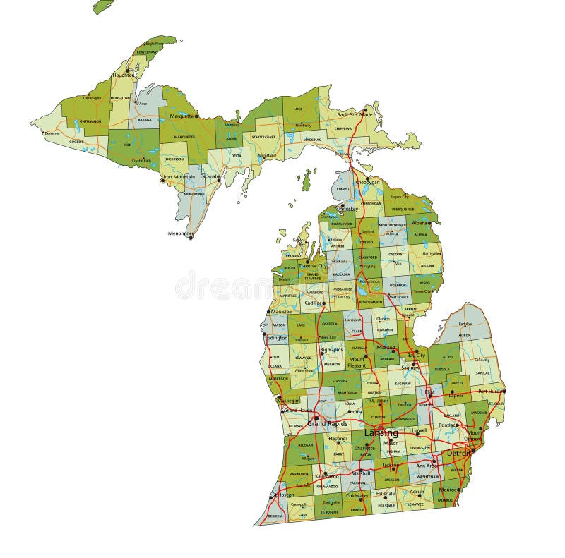 Detailed Editable Political Map with Separated Layers. Michigan Stock ...