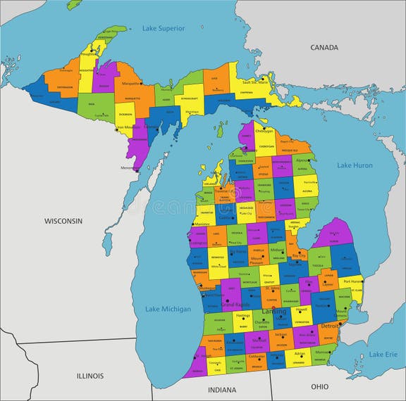 Colorful Michigan Political Map with Clearly Labeled, Separated Layers ...