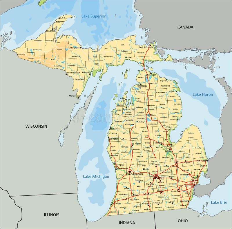 Physical Map Of Michigan
