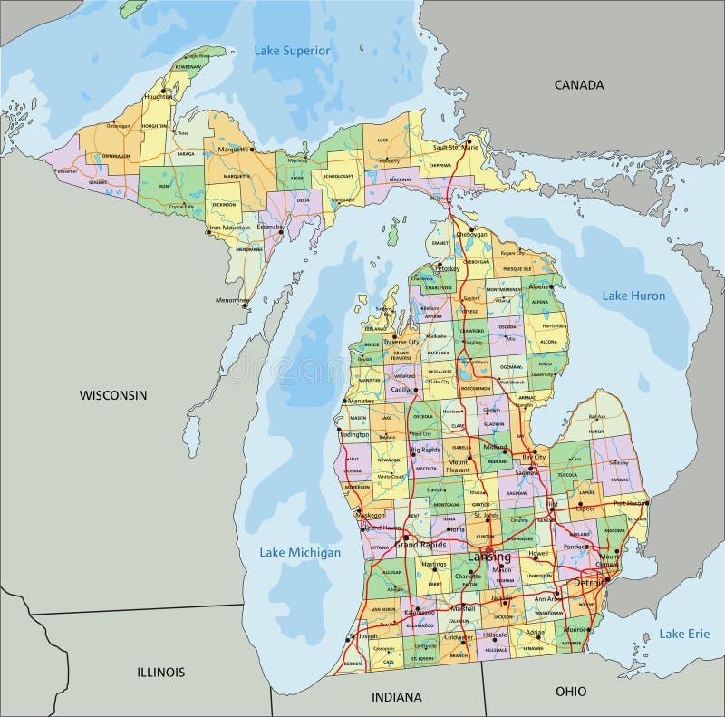 State Of Michigan County Map With Cities