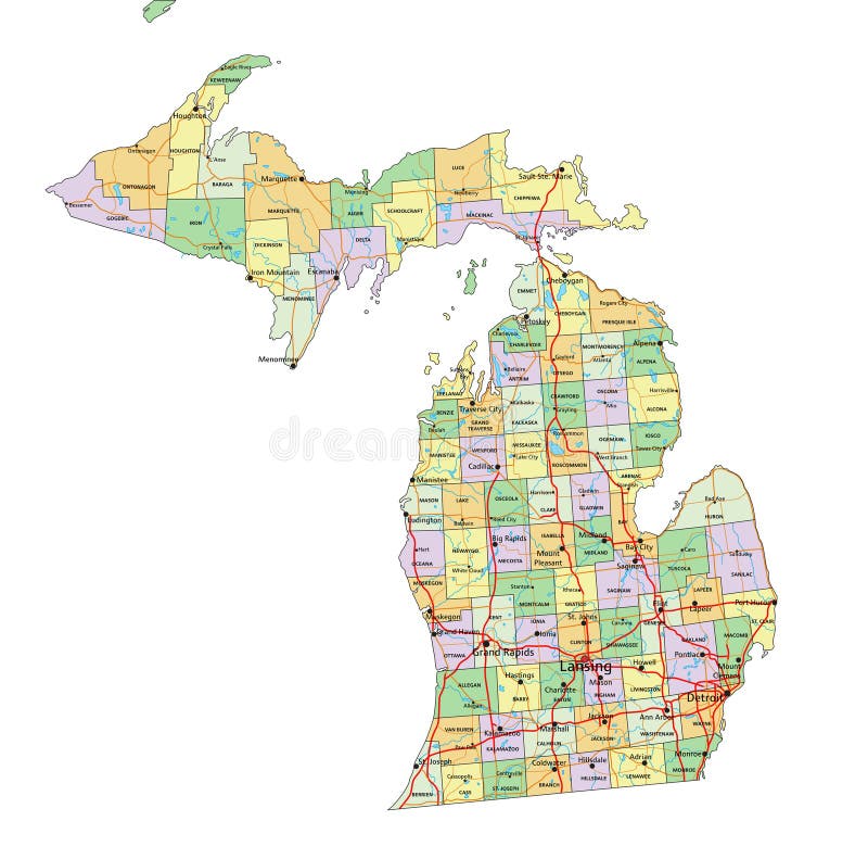 Michigan - Detailed Editable Political Map with Labeling. Stock Vector ...