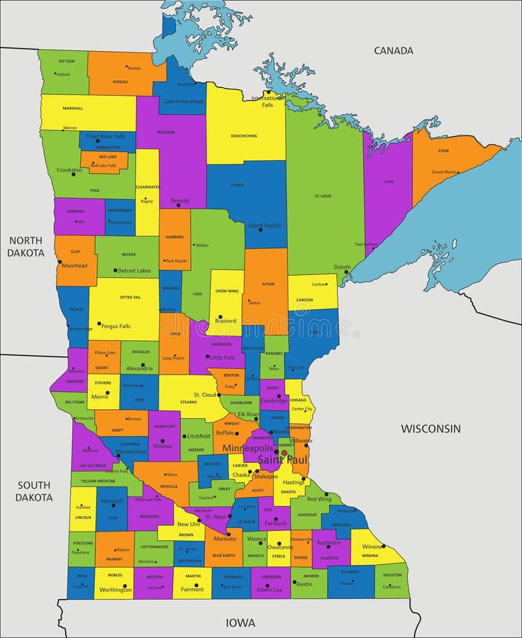 Colorful Minnesota Political Map with Clearly Labeled, Separated Layers ...