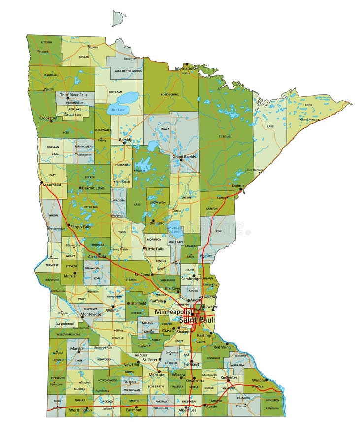 Detailed Editable Political Map with Separated Layers. Minnesota Stock ...