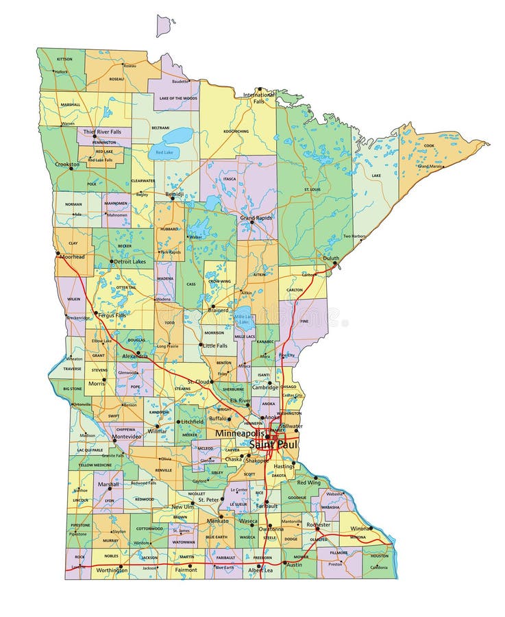 3d Political Map of Minnesota Stock Illustration - Illustration of ...