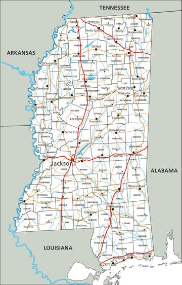 Detailed Mississippi Road Map with Labeling. Stock Vector ...