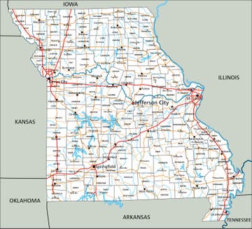 Detailed Missouri Road Map with Labeling. Stock Vector - Illustration ...