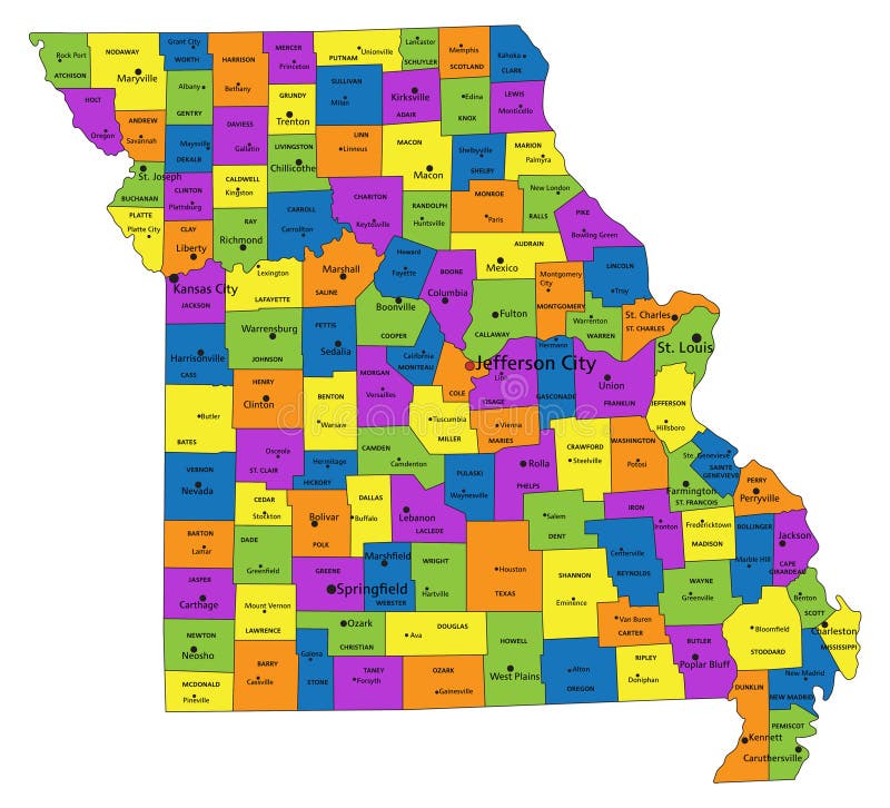 Colorful Missouri Political Map with Clearly Labeled, Separated Layers ...