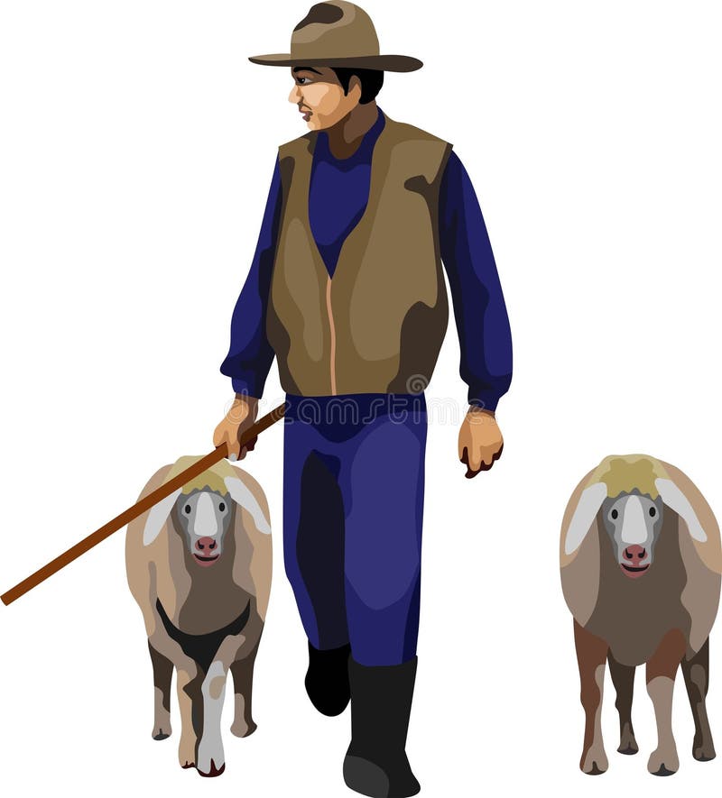 Shepherd Man with Sheeps Vector Stock Vector - Illustration of sheeps ...