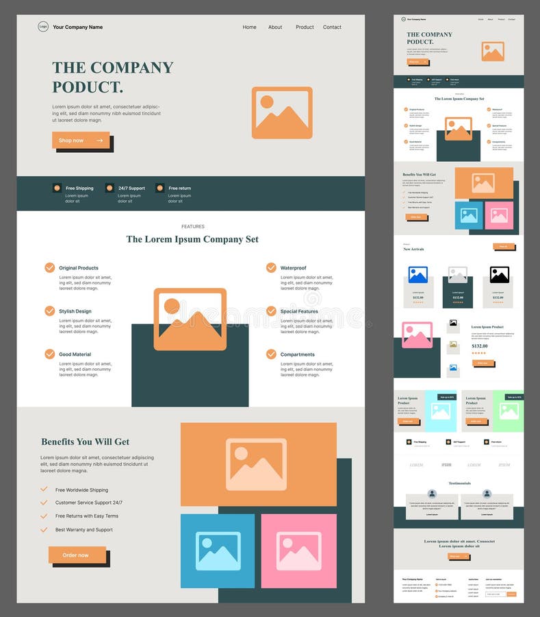 Beautiful Website Design Landing Page Wireframe Isolated on Gray ...