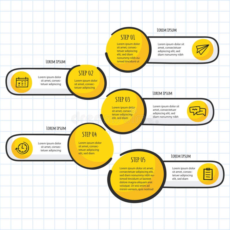 5 Steps Infographic Hand Drawn Professional with Yellow Color. Stock ...