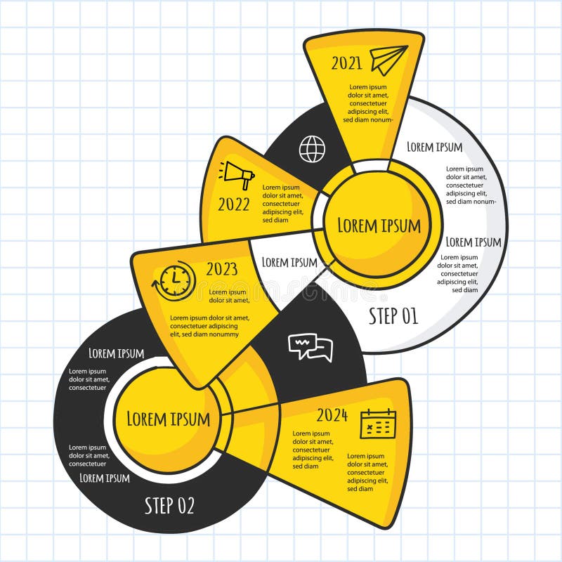 2 Steps Infographic Hand Drawn Professional with Yellow Color Stock ...