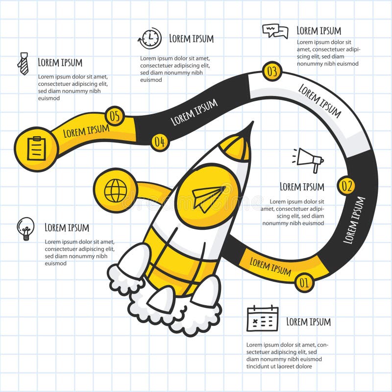 Infographic Hand Drawn Professional Steps with Yellow Color Template ...