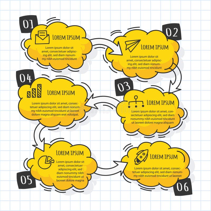 6 Steps Infographic Hand Drawn Professional with Yellow Color. Stock ...